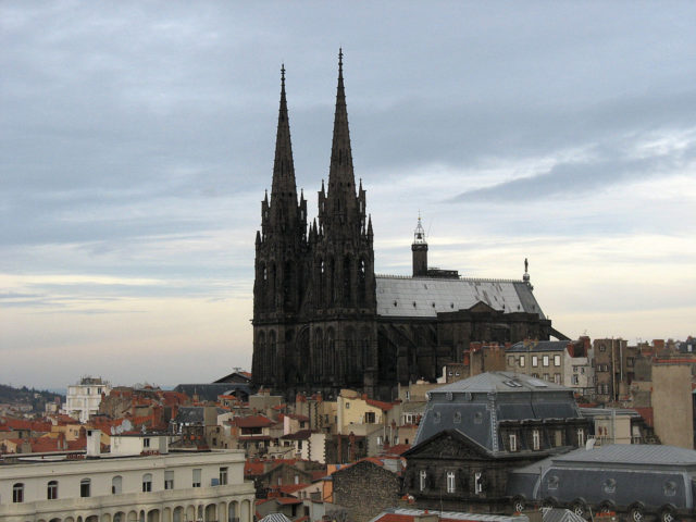 The highly distinctive Clermont-Ferrand Cathedral in France is a Gothic ...