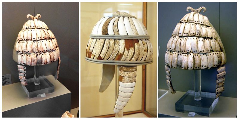 Boar's tusk helmets, highly decorative, worn by warriors in the ...