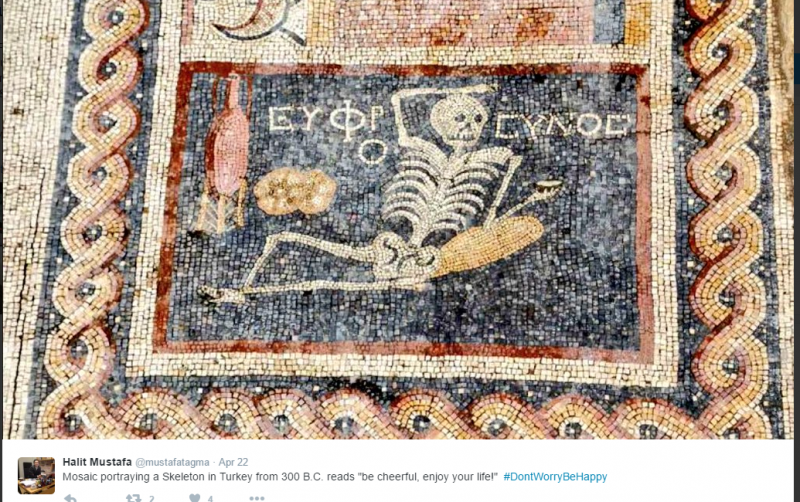 "Be cheerful, enjoy your life" says happy skeleton mosaic found in ...