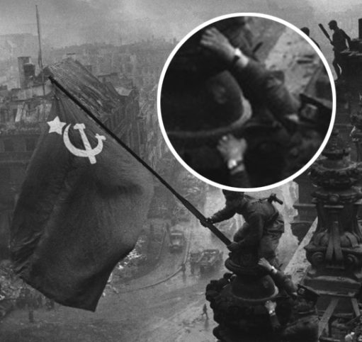 The iconic photo of the Soviet Flag being raised over the Reichstag was ...