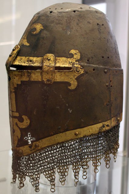 Surviving examples of the great helm- helmet of the High Middle Ages ...