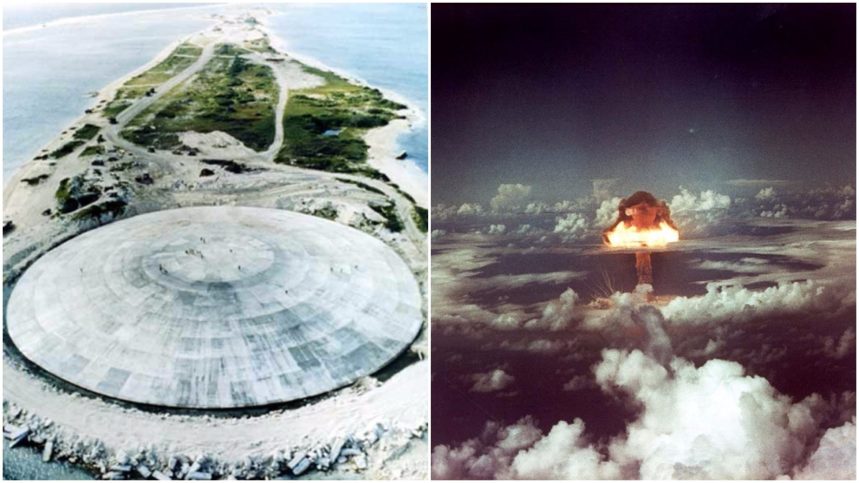 A concrete dome on Runit Island in the Pacific Ocean contains 111,000 ...
