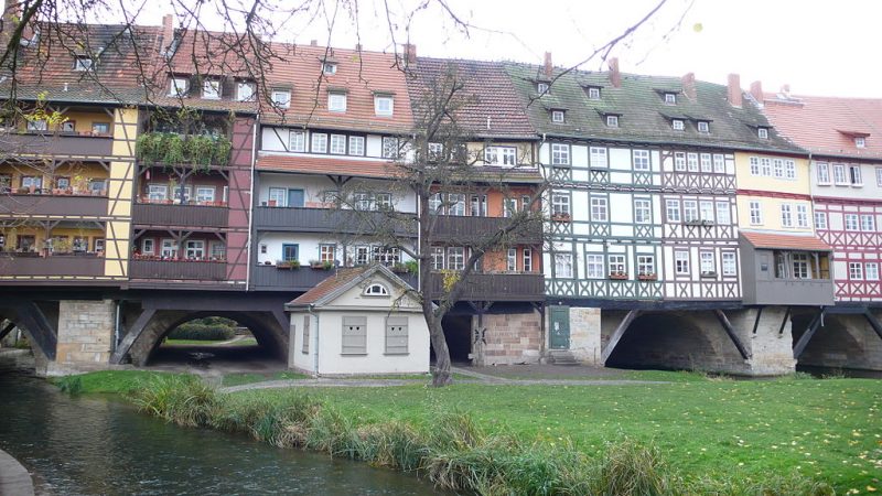 Krämerbrücke, the beautiful 600-year-old Merchant's Bridge, packed with ...