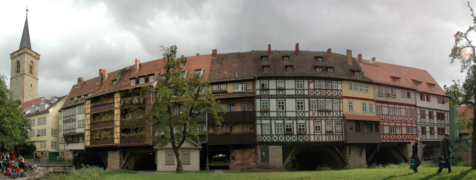 Krämerbrücke, the beautiful 600-year-old Merchant's Bridge, packed with ...