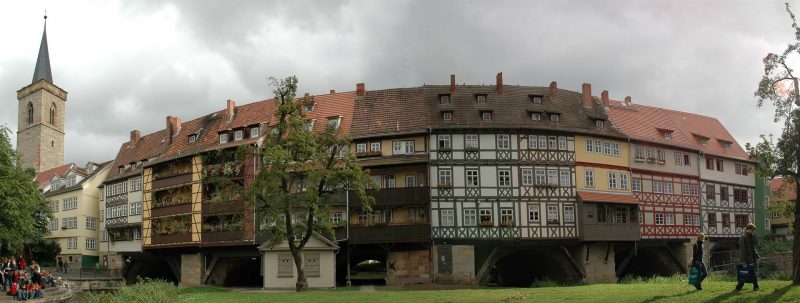 Krämerbrücke, the beautiful 600-year-old Merchant's Bridge, packed with ...
