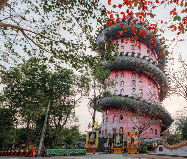 The 17-Story Dragon Wrapped Around Pink Buddhist Temple | The Vintage News