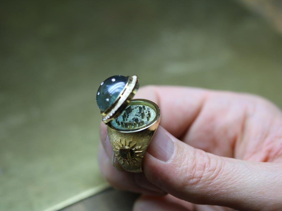 Check out this Diamond-Encrusted Gold Ring with Perfectly Scaled ...